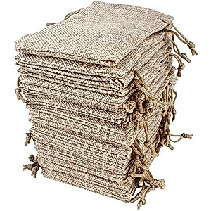 Hapdoo Lot of 100 Burlap Bags with Drawstring Gift Bags Jewelry Pouches Sacks for Wedding Party and DIY Craft, 5 x 3.5 Inches