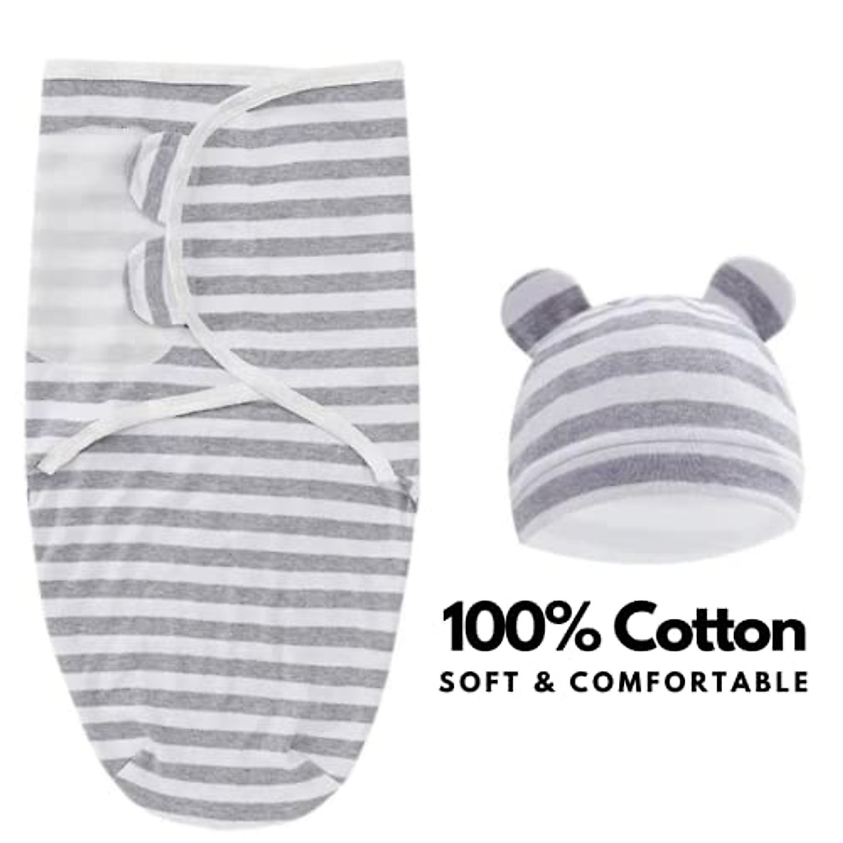 Swaddle King Easy Swaddle Wraps with Matching Hats, Pack of 6 (3 Wraps + 3 Hats), Cotton Knit Baby Wrap, Newborn Wearable Swaddle Sleep Sack, Size 0-3 Months, Small