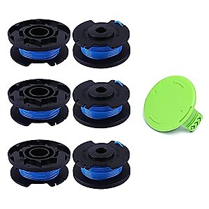 LINNNZI 7 PCS String Trimmer Strimmer Spool Line, Garden Weed Eater Spools Line Include 6 Pack String Trimmer Line + Spool Cap 24V 40V 80V for Greenworks 21222A 21602 21062 21132 21342 2100302