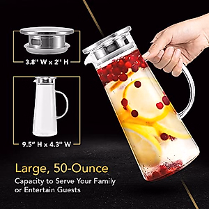 Richro Glass Pitcher With Lid and Spout Set of 2 - Heat Resistant Glass Carafe Pitcher With Stainless Steel Lid 50 oz Good For Coffee Juice Beverage Pitcher For Juice and Iced Tea Pitcher Water Carafe