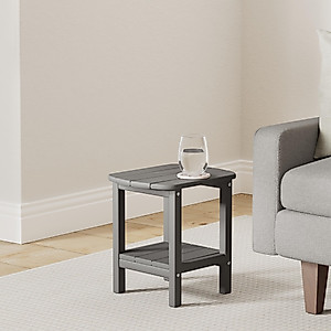 LOENIY Outdoor Side Table 2 -Tier Adirondack Table HDPE Patio Side Table Weather Resistant End Table Small Outdoor Table (Black)