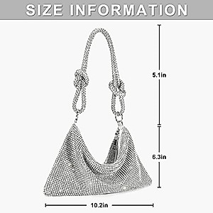 Rhinestone Purses for Women Chic Sparkly Evening Handbag Bling Hobo Bag Shiny Silver Clutch Purse for Party Club Wedding