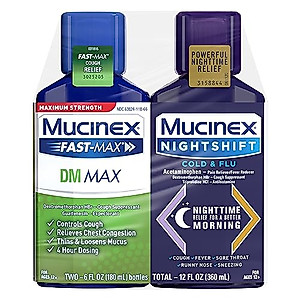 Mucinex FastMax DM Max Cold & Flu Liquid - Thins Mucus, Relieves Cough, Chest Congestion, Pain, Fever, Sneezing, Sore Throat, Runny Nose