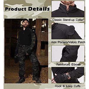 Lilychan Men's Military Uniform Airsoft Tactical Army Suits Combat Shirt Pants Paintball Gear with Knee Pads-Black Camo,L/34