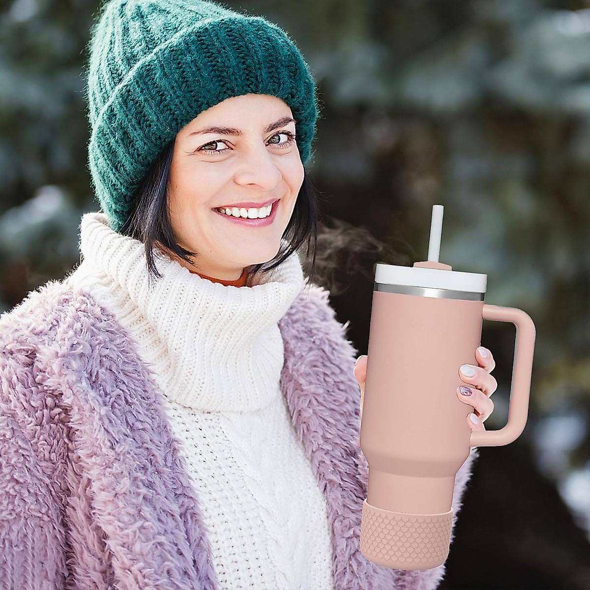 WUQID Heart Shaped Texture Silicone Boot Compatible with Stanle Quencher H2.0 IceFlow Flip 20oz 30oz 40oz,Hydroo Flask 12-24oz (Pink Dusk, ‎Fits Hydro 12-24oz / Stanle 20-40oz Tumbler)