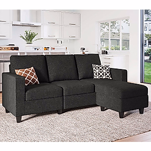 Belffin L Shaped Couch, Convertible Sectional Sofa with Linen Fabric, Modern Couch with Reversible Chaise for Living Room and Small Space, Dark Grey
