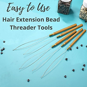 5 Wooden Hair Extensions Loop Needle Threader Wire Pulling Hook Tool for silicone microlink beads and feathers, Set of 5 for hair or feather extensions (5 Loop Tools)