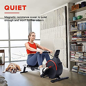 Winfita Magnetic Rower Machine, Foldable Rowing Machine for Home Use with 16 Levels of Quiet Magnetic Resistance, LCD Monitor, Tablet Holder, Oversize Seat Cushion, App Supported