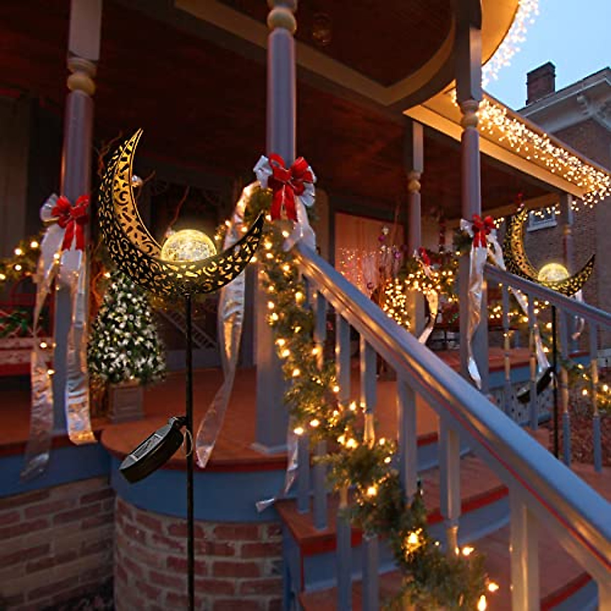 HOMEIMPRO Garden Solar Lights Pathway Outdoor Moon Crackle Glass Globe Stake Metal Lights,Waterproof Warm White LED for Lawn,Patio or Courtyard (Bronze)