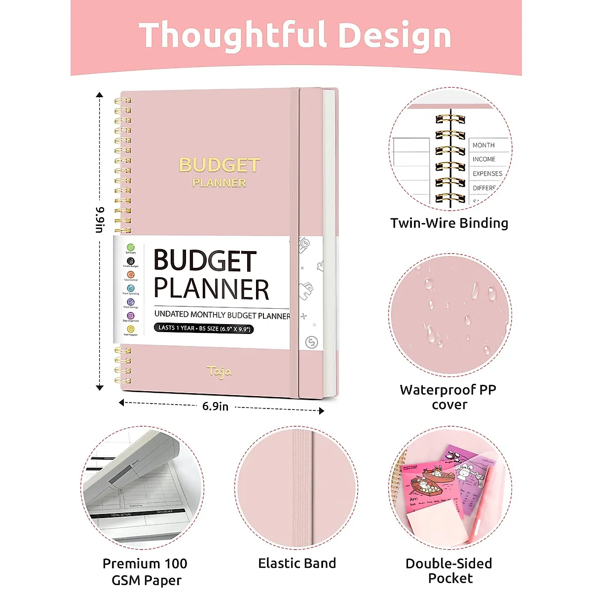 Budget Planner - Monthly Budget Book with Expense Tracker Notebook, Undated Bill Organizer & Finance Planner to Take Control of Your Money, 2024-2025 Account Book to Manage Your Finances-Pink
