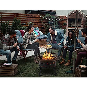 Garden Fire Pit Outdoor 32" Wood Burning Outdoor Party BBQ Fire Pit Backyard with 18.5In Cooking Grill Outdoor Portable Fire Bowl Metal Firepit