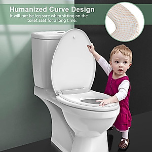 Toilet Seat with Built-In Potty Training Seat, Elongated Toilet Seat Cover with Soft Close Hinge Magnetic Kid Lid Non-Slip Seat Bumpers Toilet Lid for Elongated or Oval Toilets Fits Adult and Child