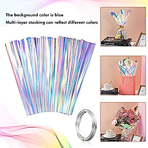Nezyo Iridescent Film Paper 39 x 197 Inches Iridescent Cellophane Wrapping Paper Rainbow Cellophane Paper with Aluminum Wire for Holiday DIY Craft Wrapping or Basket Filling