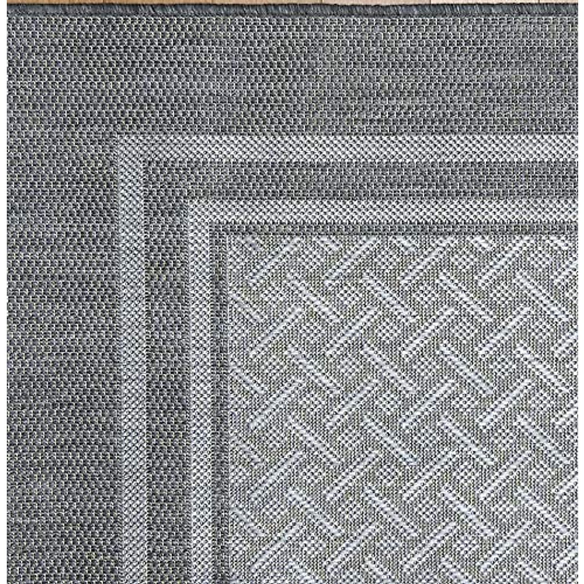 Gertmenian Indoor Outdoor Area Rug, Classic Flatweave, Washable, Stain & UV Resistant Carpet, Deck, Patio, Poolside & Mudroom, 9x13 Ft Extra Large, Simple Border, Silver Gray, 21978
