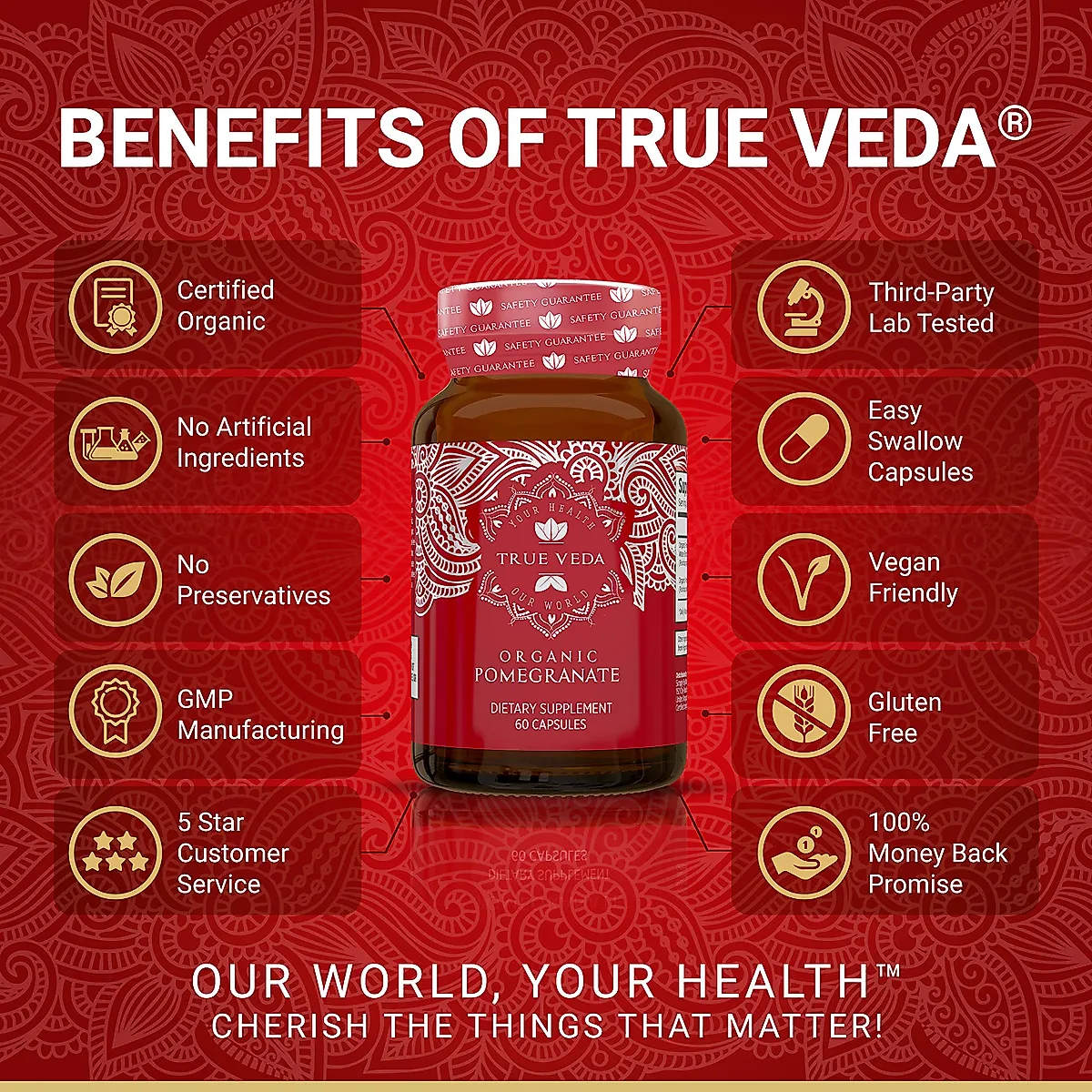 Pomegranate Extract Supplement - Ellagic Acid, High Punicalagins | USDA Certified Organic Pomegranate Supplement | Blend of Pomegranate Fruit, Seeds and Peel Extract | 60 Vegan Pomegranate Capsules