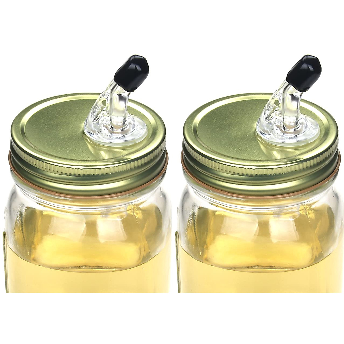 Mason Jar Pour Spouts. free flow Mason Jar Pour Spouts, mason jar for spout regular mouth size 70mm dispenser germination cover. Suitable for any liquid. Leak-Proof,Gold (2-Pack + 2 Black Lid Caps)