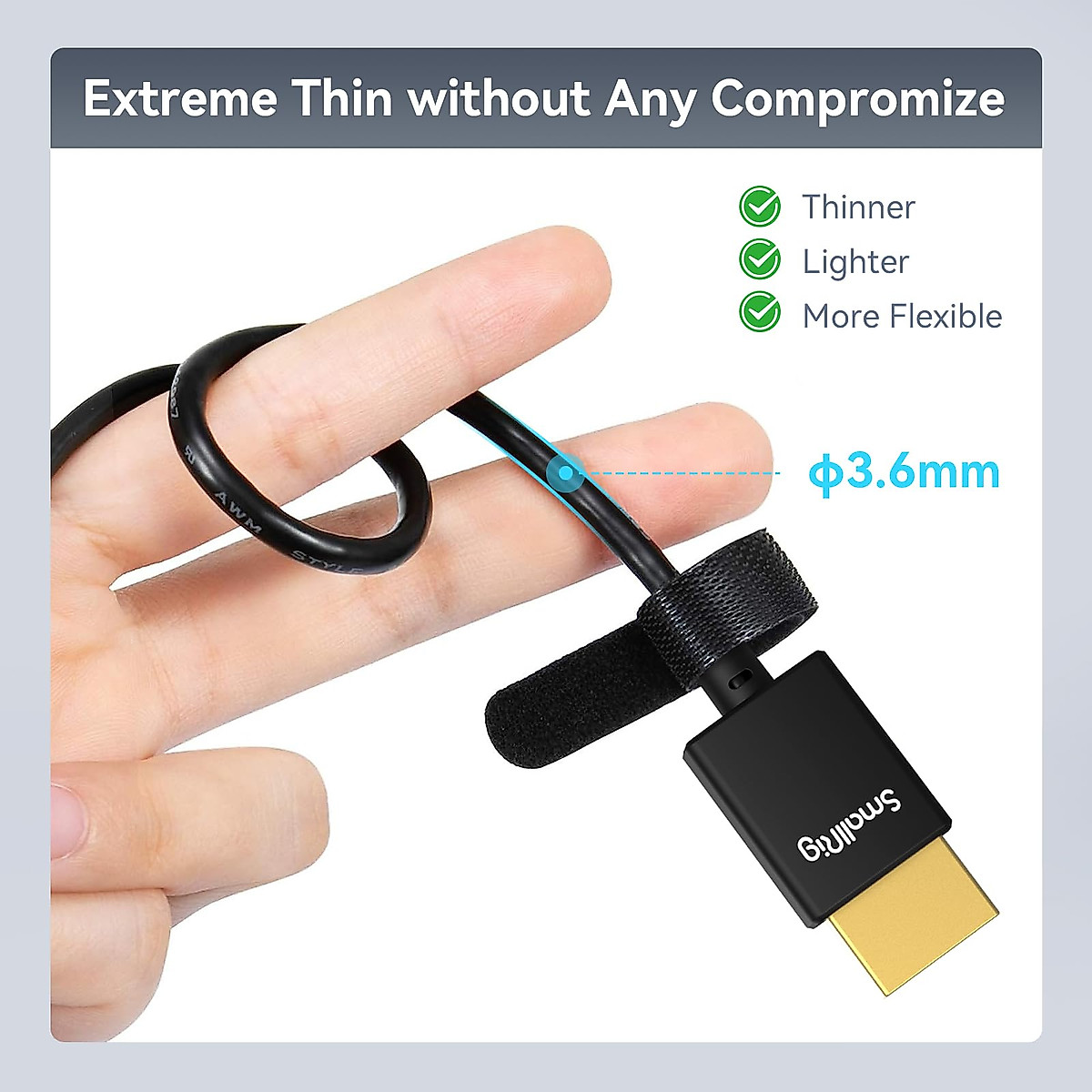 SMALLRIG Micro Ultra Thin HDMI Cable 35cm/1.15Ft (D to A), Super Flexible Slim High Speed 4K 60Hz HDR 2.0, Fit for Sony A7RIII / A6600 / A6500, for FUJIFILM X-T3 / X-T4, for GoPro Hero 7/6/5-3042B
