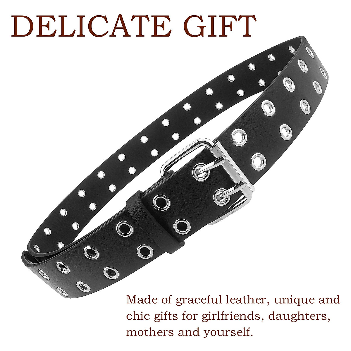 Udekit Women's PU Leather Belt Double Silver Grommet Soft Faux Leather Waist Belt Large Size (3 Pieces/Set)