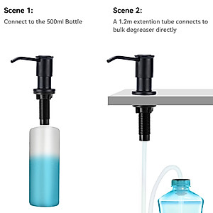 Tiilan Soap Dispenser for Kitchen Sink, Built in Dish Soap Dispenser Pump Set, detergent dispensers w/ 17oz Bottle and 47.2-Inch Extension Tube - Stainless Steel, Black