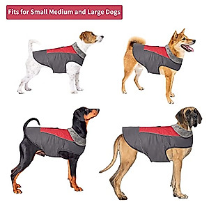 JOYPAWS Reversible Dog Coat, Windproof Waterproof Dog Jacket for Cold Weather, Warm Dog Winter Clothes Reflective Two-Tone Pet Apparel with Fleece Collar for Small Dogs Red S