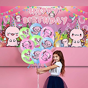 Axolotl Birthday Party Decorations Party Supplies Plates Balloons Banner Cake Toppers Plastic Cutlery Disposable Knives Forks Set Decorations Decor