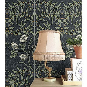 NextWall Stenciled Floral Peel and Stick Wallpaper (Navy & Sage)