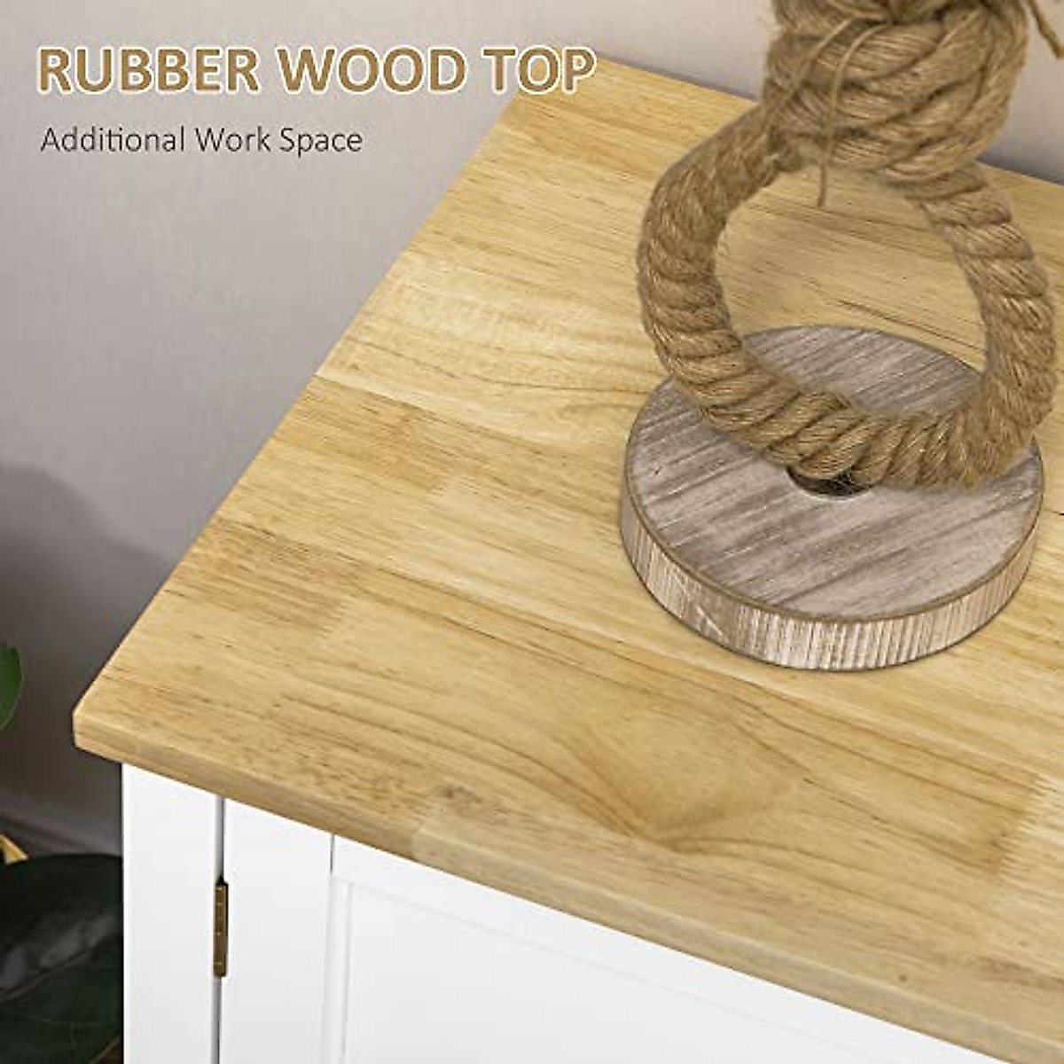 HOMCOM Sideboard Buffet Cabinet, Retro Kitchen Cabinet, Coffee Bar Cabinet with Rubber Wood Top, Drawers, Adjustable Shelves for Living Room, Entryway, White