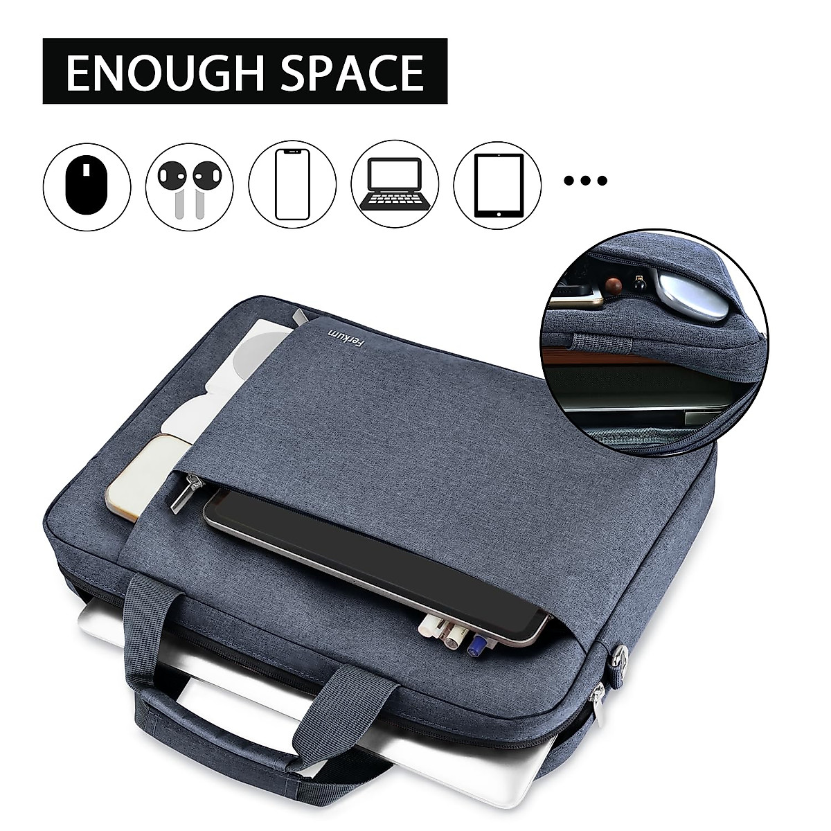 Ferkurn Laptop Bag Case for Women Men Computer Bag Compatible with HP Envy Pavilion Omen/LG Gram/MSI/Dell Inspiron XPS/Lenovo/Acer, Shoulder Strap Carrying Messenger Briefcase, Grey, 14 Inch