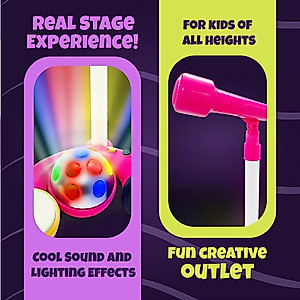 Kids Microphone with Stand, Sing Along Kids Karaoke Machine, Musical Singing Toy, Microphone for Kids with Flashing Stage Lights and Pedals for Fun Sound Effects by First Note USA, Blue