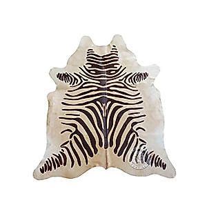 Zebra Print Brown on Beige Genuine Cowhide Rug Size 6 x 7 ft. 180 x 210 cm
