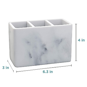 Zenna Home Corin Vanity Organizer: Countertop Storage for Bathroom Counter Organization, Toothbrush Holder, Makeup and More, Sturdy Resin, Marble Grey