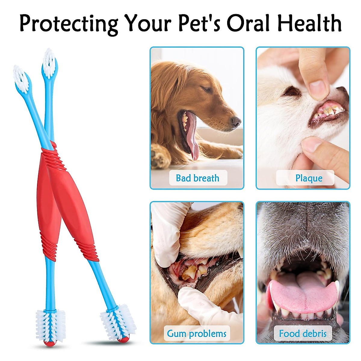 STSAIL 2PCS Dog Toothbrush 360 Degree Dog Tooth Brush, Dual Head Dog Tooth Brushing Kit Non Slip Toothbrush for Dogs and Cat Teeth Clean Pet Toothbrush Dental Care