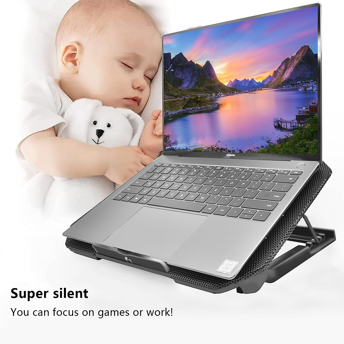 Laptop Cooling Pad, Cooler Pad Chill Mat 2 Quiet Fans LED Lights and 2 USB Ports 5 Height & with Adjustable Speed Mounts Metal Mesh Design, for 9"-17" Laptops（Black）