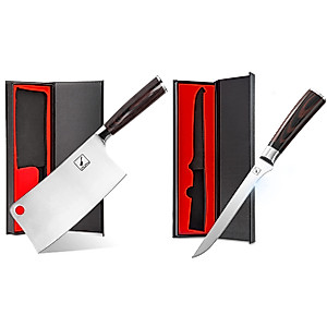 imarku 6 Inch Boning Knife and 7 Inch Meat Cleaver German High Carbon Stainless Steel Knife with Ergonomic Handle for Home Kitchen