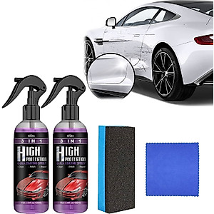 3 in 1 high Protection Fast car Ceramic Coating Spray, Plastic Parts refurbisher, Fast fine Scratch Repair, Fast car Coating, car Scratch Nano Repair Spray, (2 Pieces 200ml) + Brush Cloth