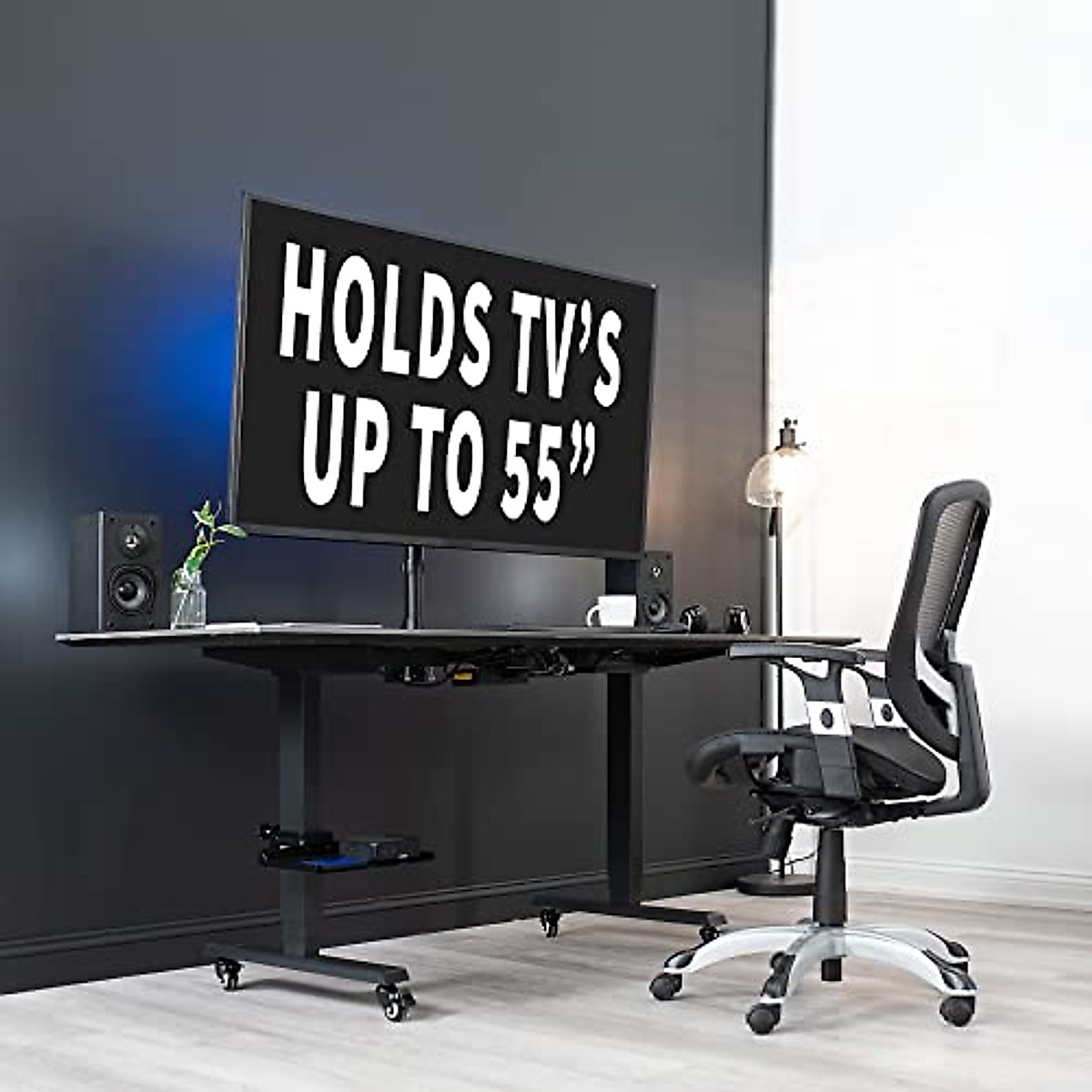 VIVO Ultra Wide Screen TV Desk Mount for up to 55 inch Screens, Full Motion Height Adjustable Single Television Stand with Articulating Arm, VESA 75x75mm to 400x400mm, Black, STAND-V155M