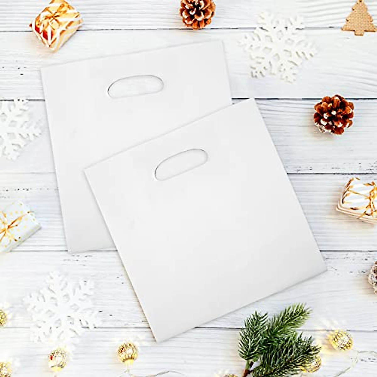 RNORRI White Gift Bags 11 x 6 x 11 Inch - 50Pcs Paper Bags with Die Cut Handles, Shopping Bags For Business, Party Bags For Birthday, White Bags Bulk