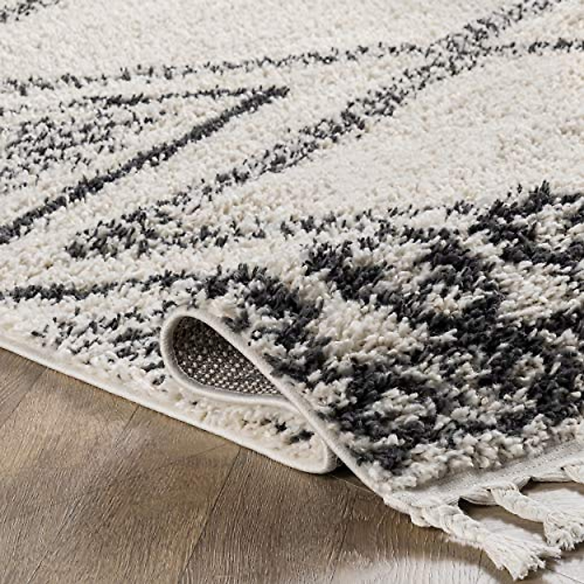 nuLOOM Cassia Moroccan Diamond Shaggy Tassel Area Rug, 9' x 12', Off-white