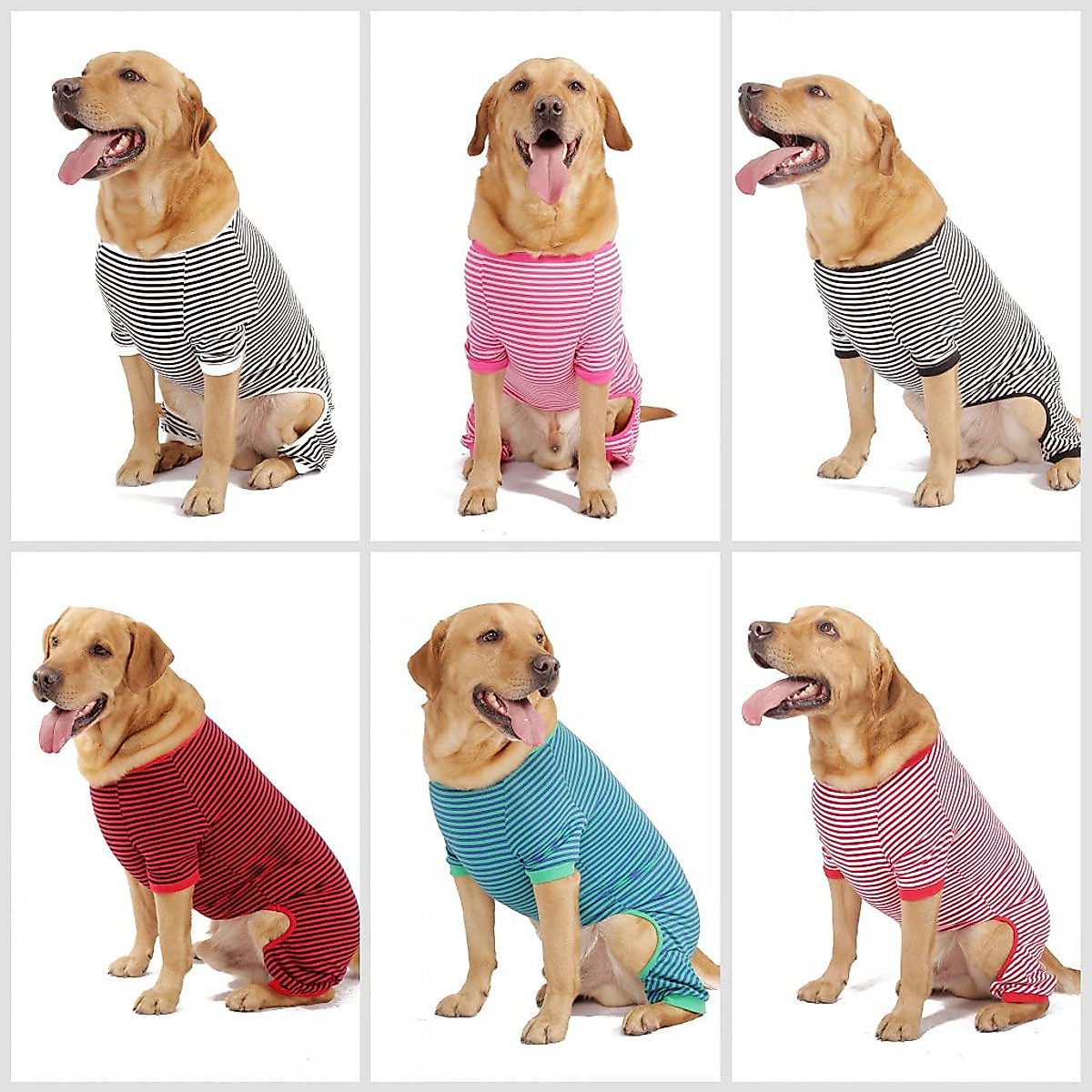 Dog Pajamas Cotton Striped Pup Jumpsuit, Breathable 4 Legs Basic Pjs Shirts for Puppy and Cat, Super Soft Stretchable Dog Jammies Boys Girls (Medium, White Red+Black)