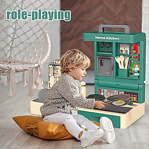 Aikitub Kitchen Play Set for Kids - 49PCS Pretend Cooking Playset Accessories with Pot and Pan,Dish Rack,Play Sink,Pretend Play Food Toys with Baby&Toddler-Educational Gift for 3 4 5 6 Ages Girls&Boys