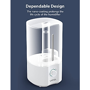 VYCOL Humidifiers for Bedrooms, 4L Ultrasonic Top Fill Cool Mist Humidifier for Large Room, Plants, Super Quiet, Lasts up to 65 Hours, Auto Shut-Off Air Vaporizer for Baby, Kids & Nursery White