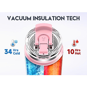 Meoky 40oz Tumbler with Handle, Stainless Steel Travel Mug with 2-in-1 Straw and Sip Lid, Vacuum Insulated Coffee Mug, 100% Leak Proof, Keeps Cold for 34 Hours or Hot for 10 Hours (Flamingo)