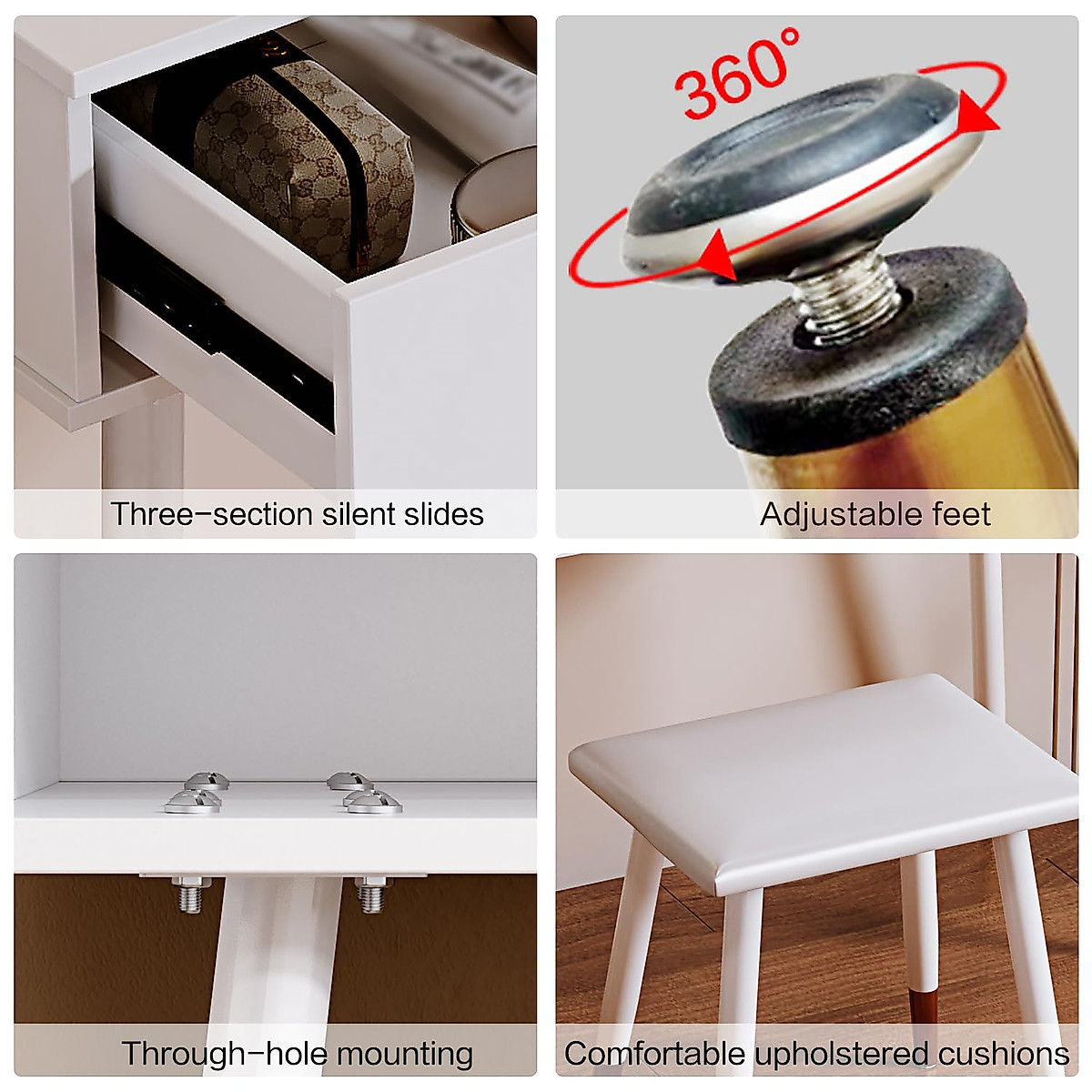 Milky White,Make Vanity Set with Touch Screen Dimming Mirror, 3 Color Lighting Modes, Dressing Table with 3 Sliding Drawers, Modern Bedroom Makeup Table and Cushioned Stool Set for Women Girls