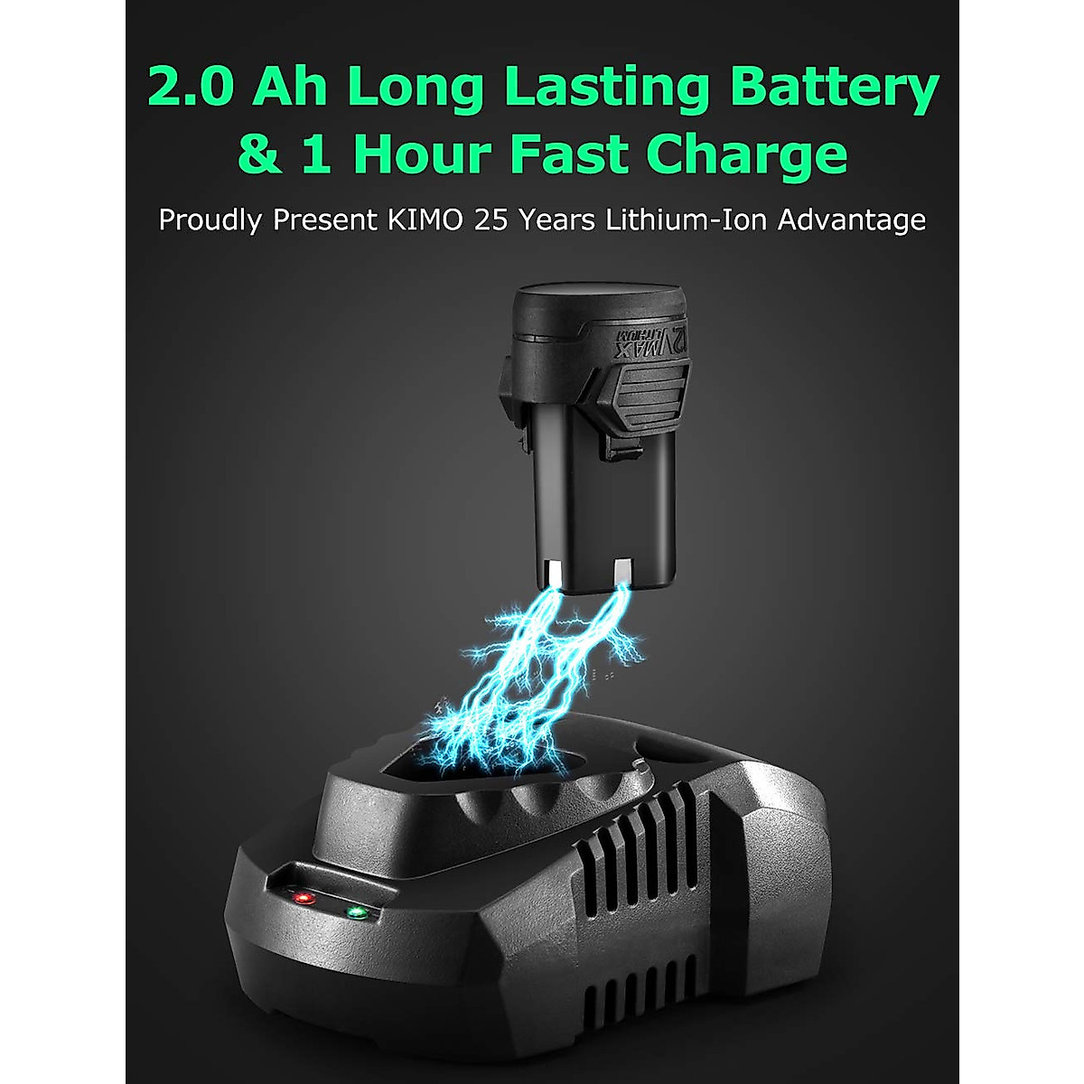 KIMO Cordless Electric Ratchet Wrench Set, 40 Ft-lbs, 400 RPM, 3/8" 12V Cordless Ratchet Kit w/ 60-Min Fast Charge, Variable Speed Trigger, 2.0Ah Lithium-Ion Battery (1 Battery)