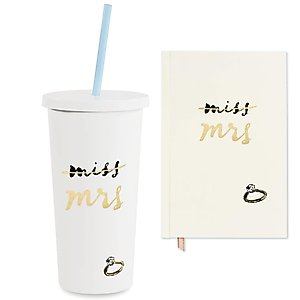 kate spade new york 20 oz Acrylic Miss to Mrs. Tumbler Bundle with 8.25" x 5.25" Bridal Journal with 200 Lined Pages, Miss to Mrs.