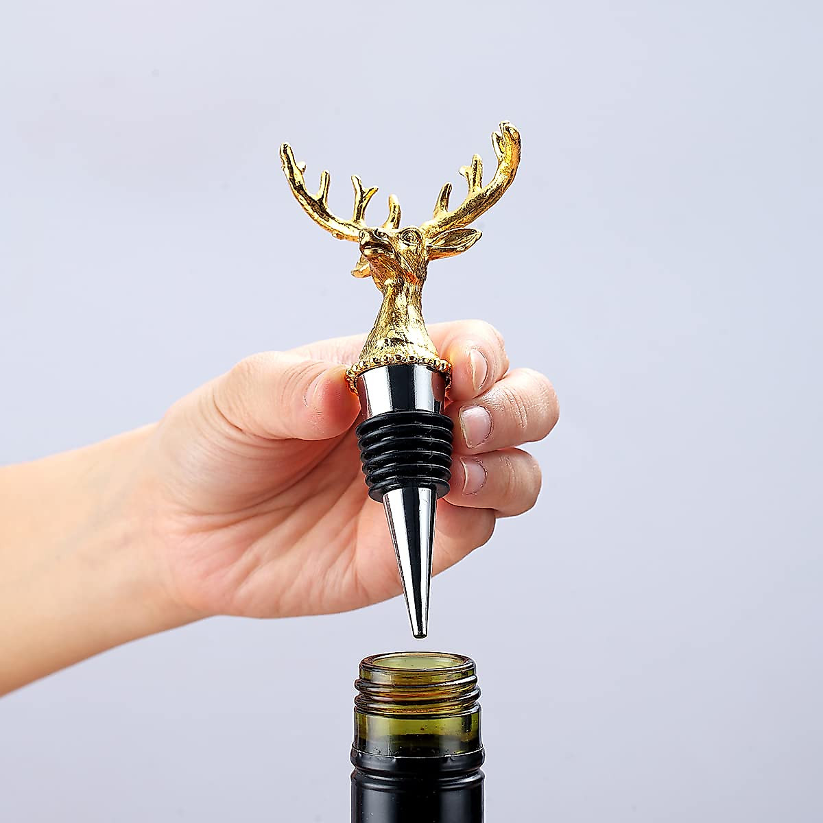 Berglander Black Deer Head Wine Stopper, Zinc Alloy Champagne Stoppers, Wine Corks Trolleys, Great Gifts for Friends, Lovers, Husbands, Wife
