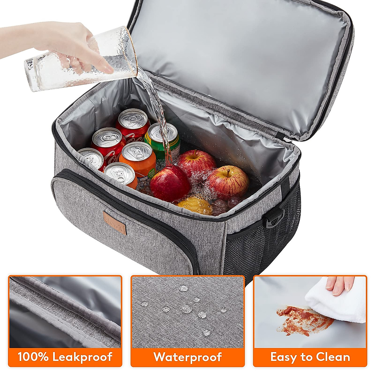 Lifewit Large Cooler Bag 27/32/48 Cans Insulated Lunch Bag Lightweight Portable Cool Bag Double Layer for Picnic, Beach, Work, Trip, Gray
