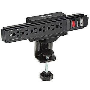 Tripp Lite Power Strip Holder, Desk Clamp Power Strip Mount, Surge Power Strip Clamp Mount for Surge and Power Strips 1.6' - 2.4' Black (CLAMPUSBLK)