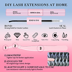 DIY Eyelash Extension Kit with 280 Pcs 30D+40D Lash Clusters, Bond and Seal and Lash Tweezers 9-16mm Mix Individual Lashes Kit for Eyelash Extensions Beginners Self Application DIY at Home, by KLHYIT