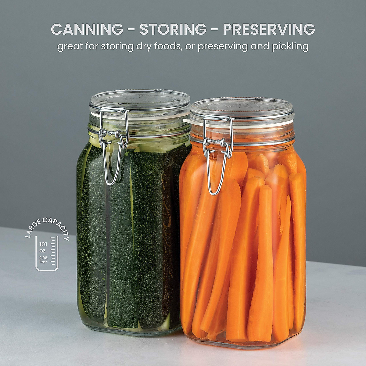 Bormioli Rocco - Food Storage Container - Glass Fido Jars - Hermetic Sealed Hinged Airtight Lid for Fermenting, With Paksh Chalkboard Labels 50 3/4 Ounce (1.5 Liter)